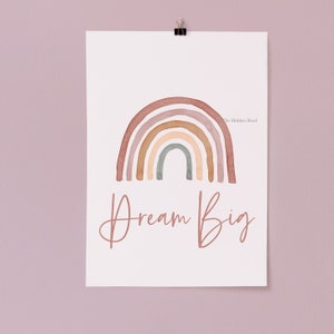 DREAM BIG Rainbow Modern Print - Neutral Nursery Wall Art, Bedroom ...