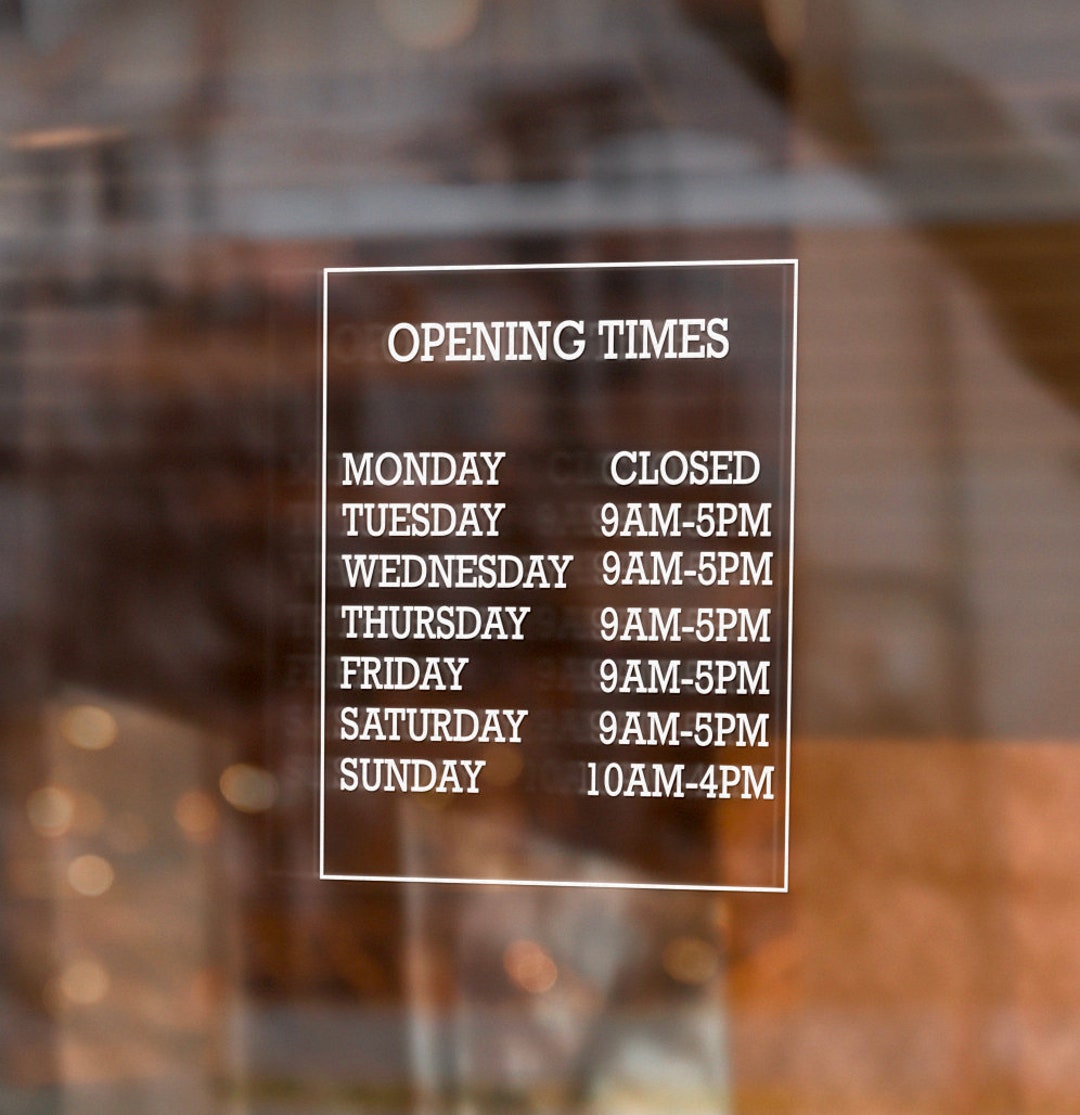OPENING TIMES Window Decal Shop Sticker Decal Small Shop - Etsy