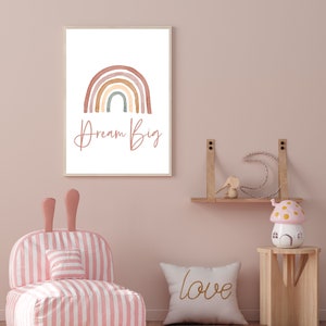 DREAM BIG Rainbow Modern Print - Neutral Nursery Wall Art, Bedroom ...