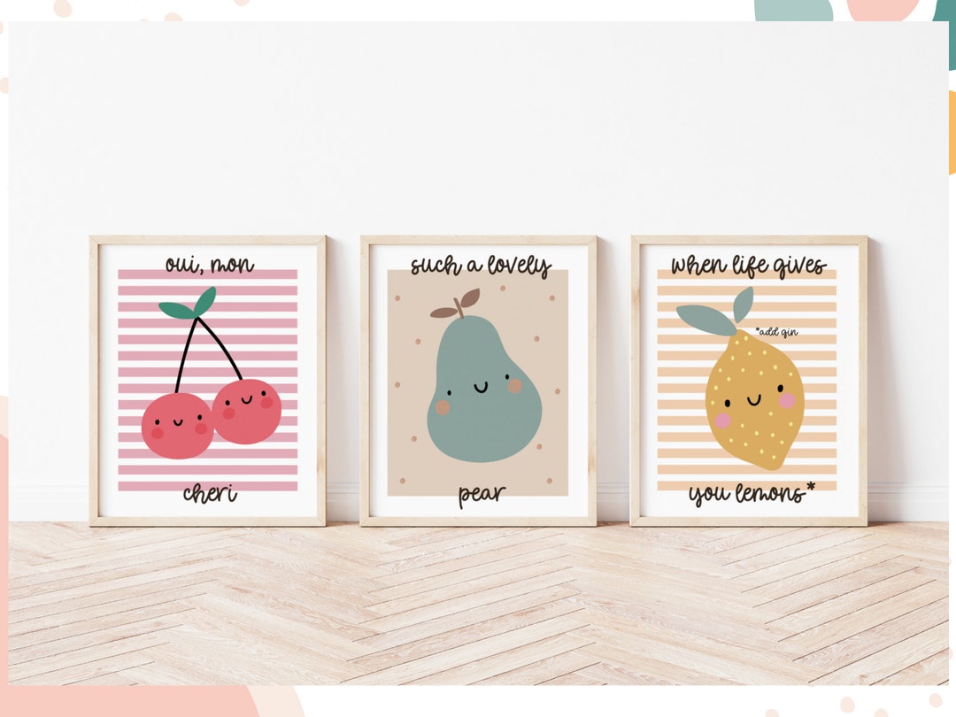 QUIRKY Fruit PRINT SET - Kitchen Print Set | Dining Room Print Set ...