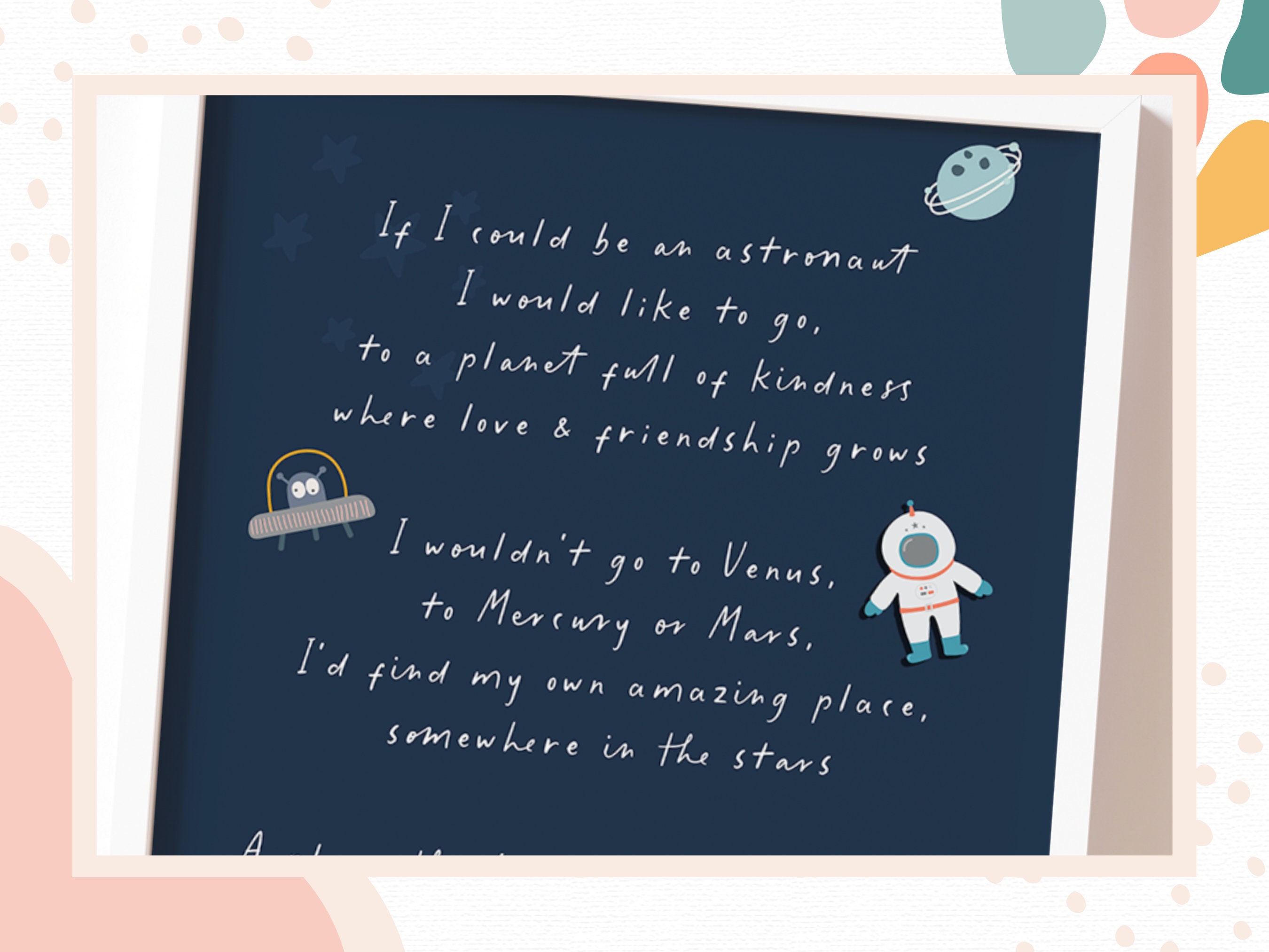 Astronaut Poem solar System Space Print Children's Wall - Etsy