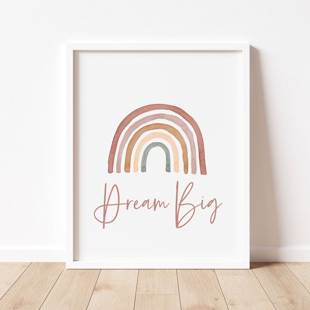 DREAM BIG Rainbow Modern Print - Neutral Nursery Wall Art, Bedroom ...