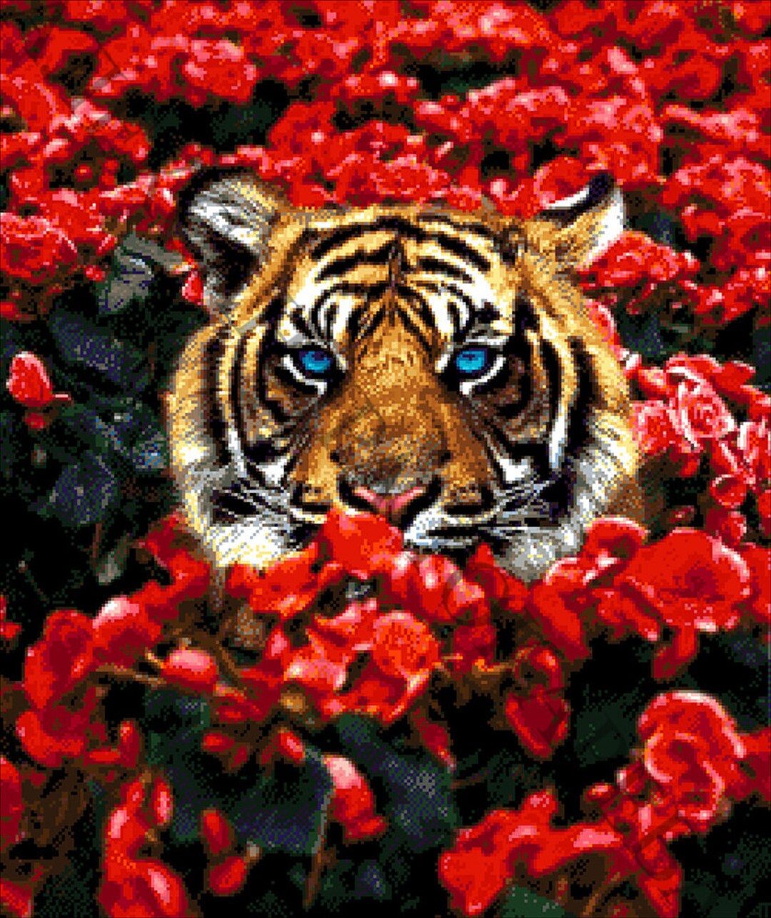 Bead Embroidery Kit tiger in Flowers, Full Coverage Bead Embroidery, TM ...