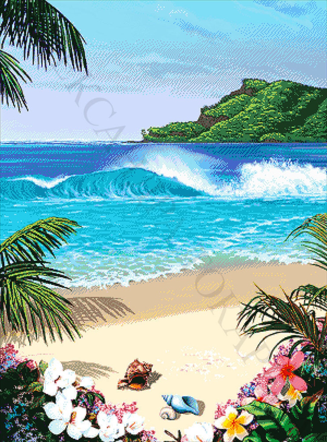 Hawaii Bead Embroidery Kit, Full Beaded Cross Stitch on Aida Fabric ...