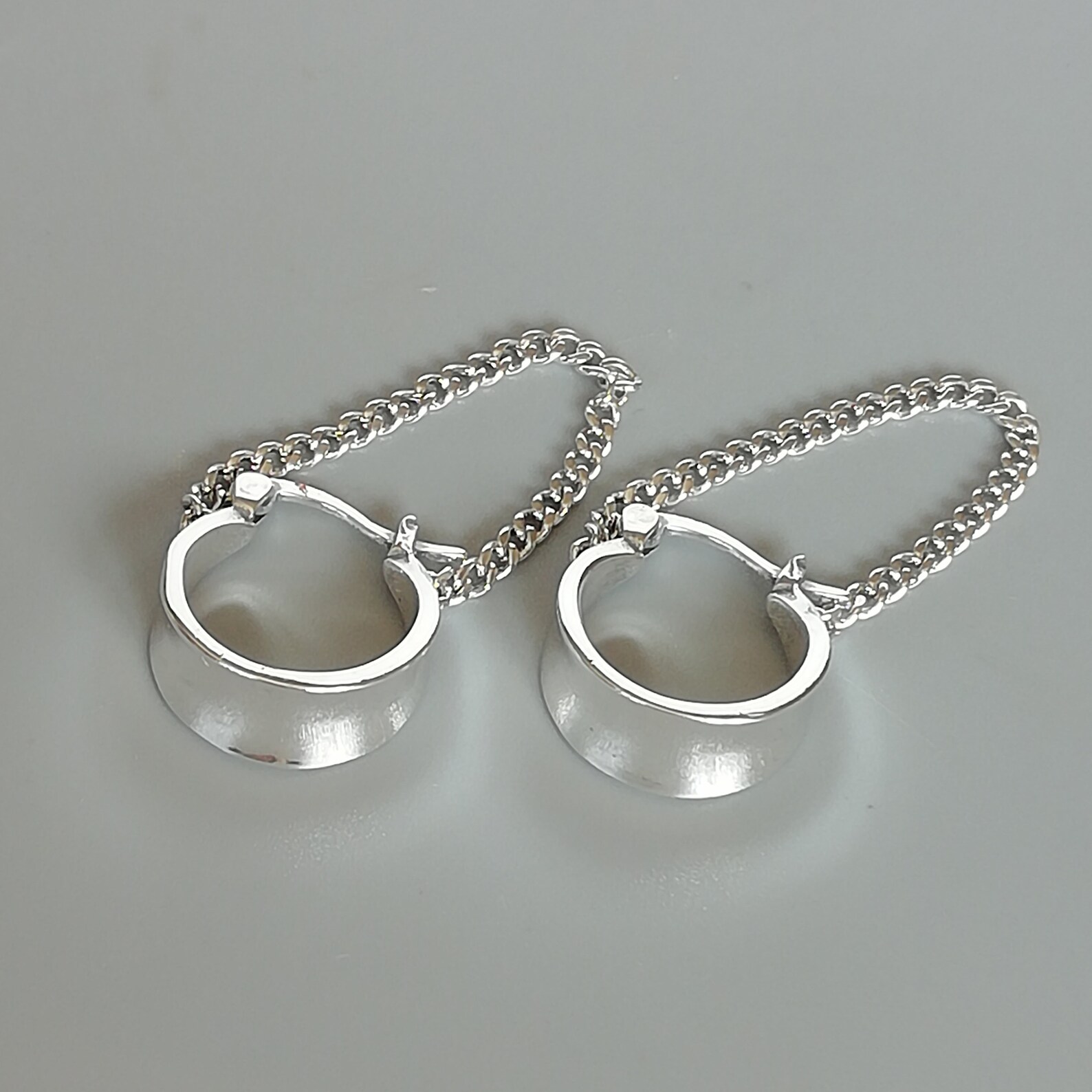 Sterling Silver Chain Hoops Long Chain Hoops Minimalist - Etsy