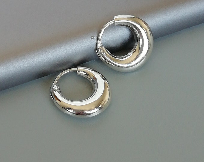 12 Mm Silver Hoops Simple Hoops Crescent Hoops Silver Jewelry ...