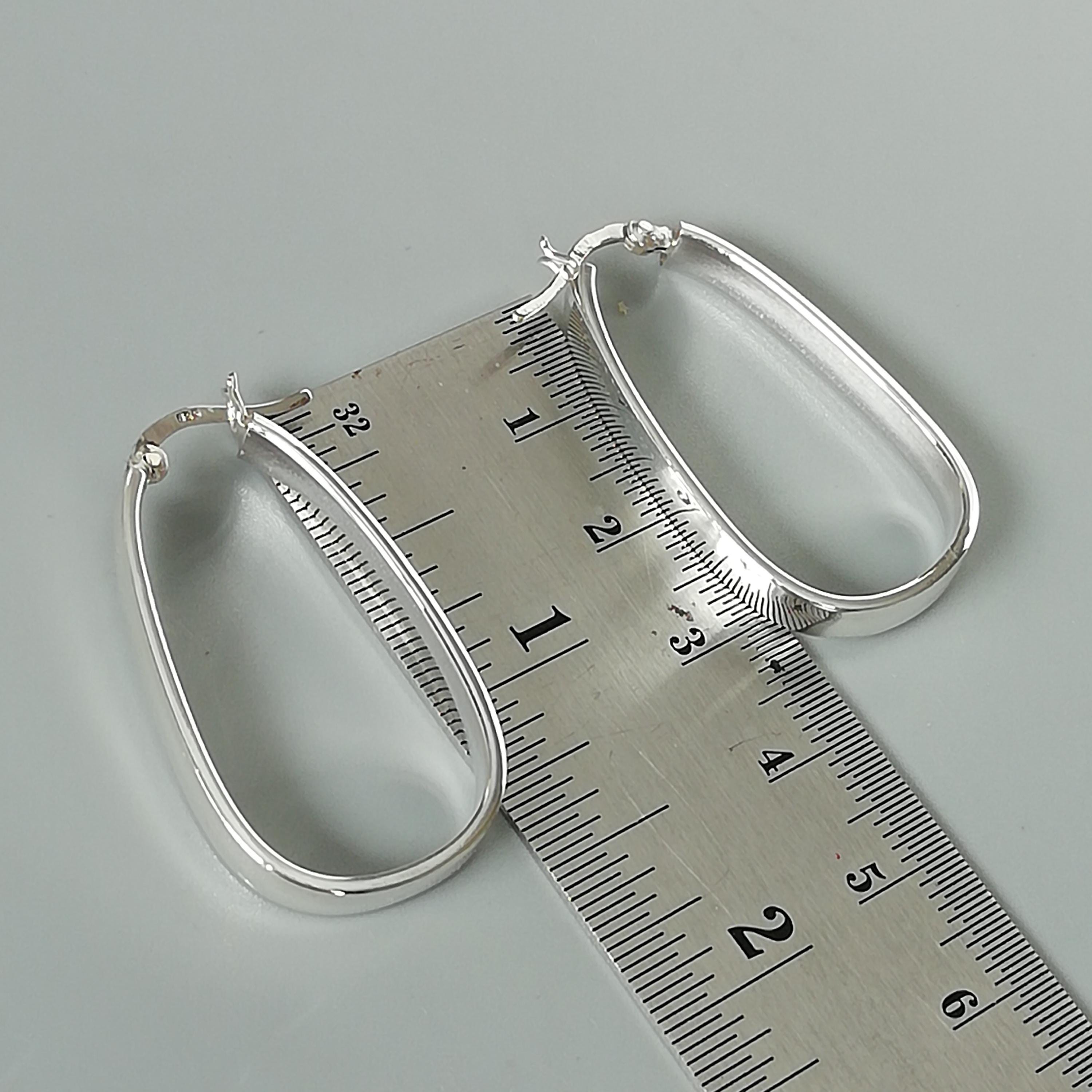 Sterling Silver Oval U Hoops | Pair of Oblong Hoops | Minimalist ...