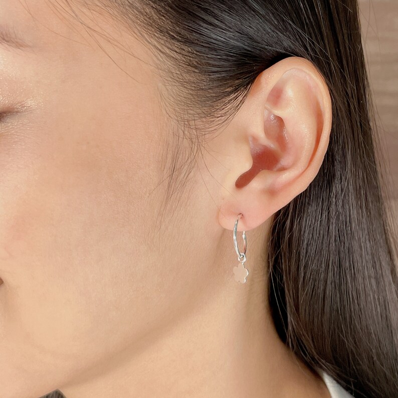 Flower Charm Hoops | Sterling Silver Charm Hoop Earrings | 12mm Ear ...