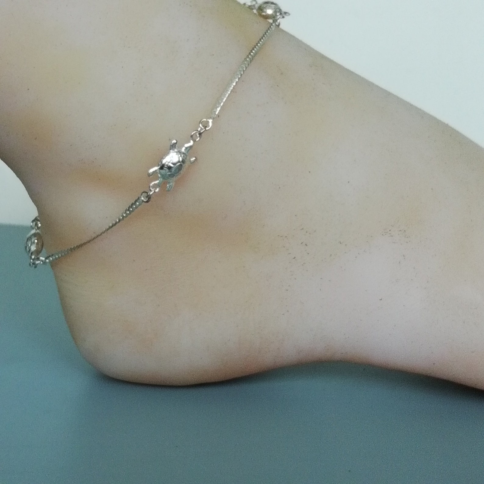 Sterling Silver Turtle Anklet Bohemian Anklet Turtle Charm - Etsy