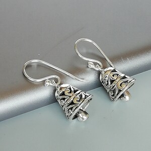 925 Silver Bell Earrings | Filigree Silent Bell Ear Danglers | Ear ...