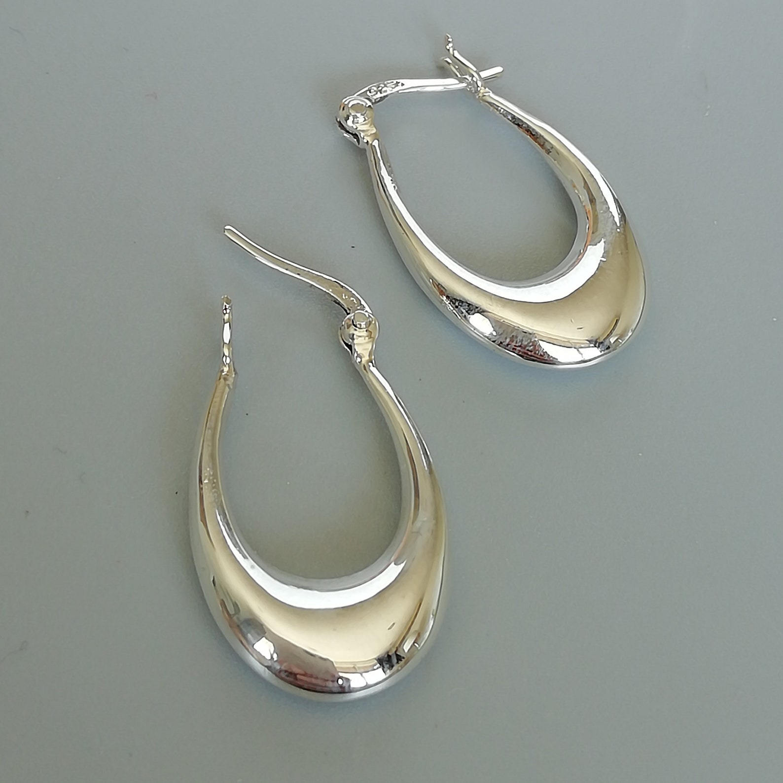 Sterling Silver Oval Ear Hoops Chunky Ear Hoops 25 Mm - Etsy