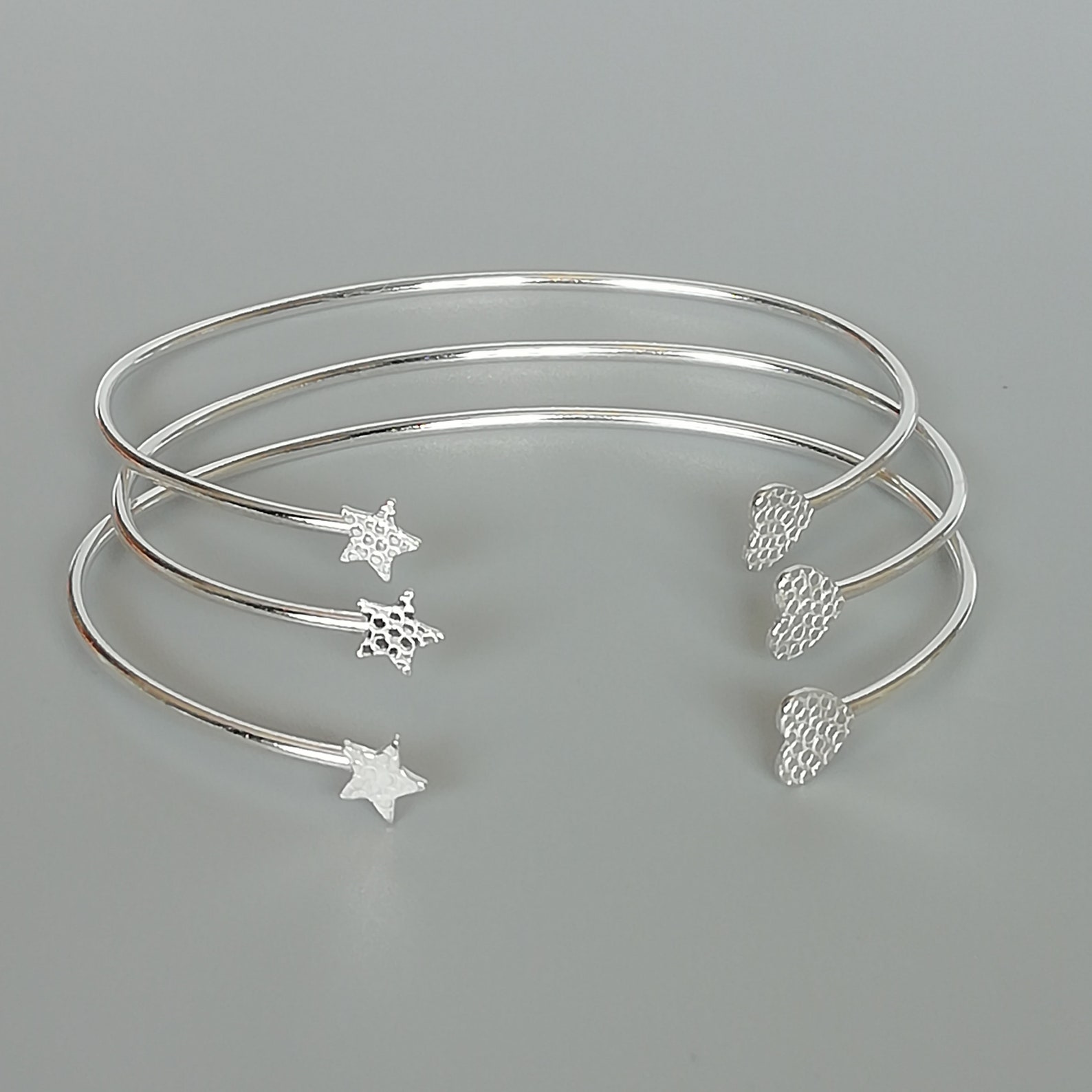 Heart and star wrist bangle Sterling silver bangle Open | Etsy