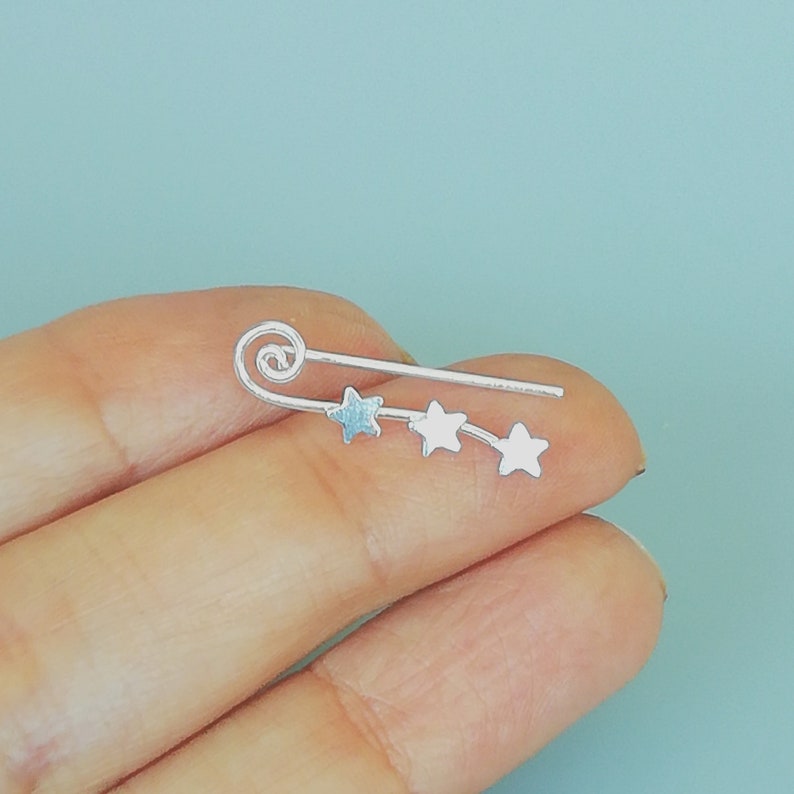 Silver Celestial Ear Climber Stars Earrings Silver Ear | Etsy