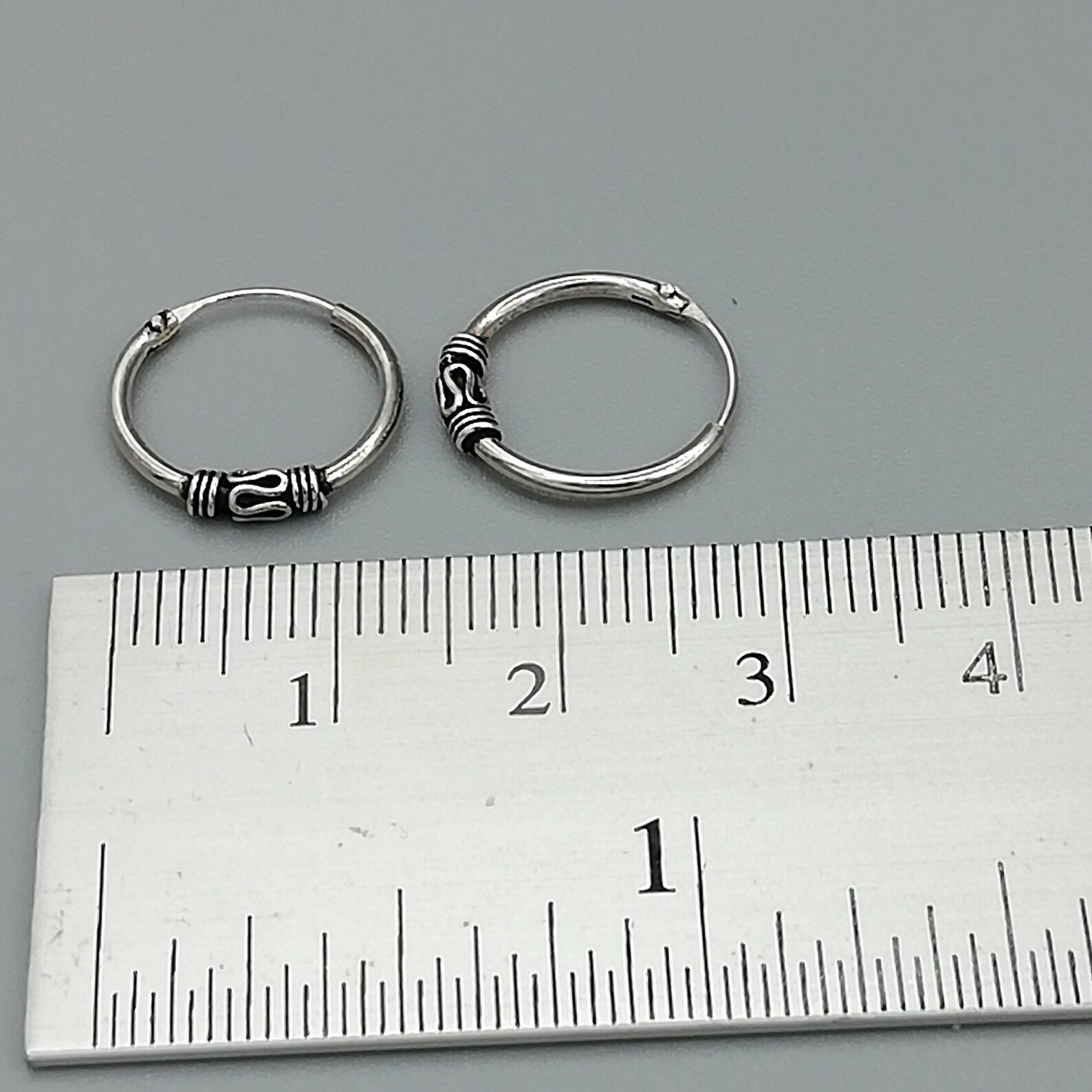 Ethnic bali hoops 14 mm silver hoops Tribal hoop earrings | Etsy