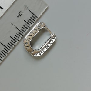 Sterling Silver Rectangle Hoops With Symbols Engraved Hoops Bohemian ...
