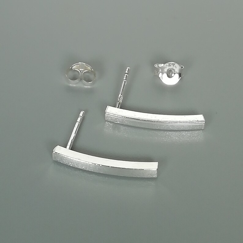 Curved Bar Ear Studs | Sterling Silver Studs | Silver Bar Earrings ...