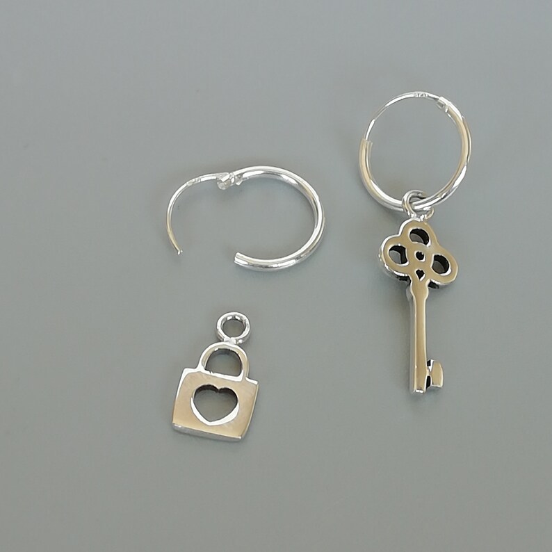 Sterling Silver Lock and Key Charm Hoops Silver Charm Hoop - Etsy