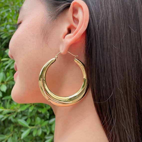 Chunky Gold Hoops 60 Mm Gold Hoops Sterling Silver Gold Dipped Ear Hoops Wedding Jewelry Minimalist Jewelry E1002 Etsy