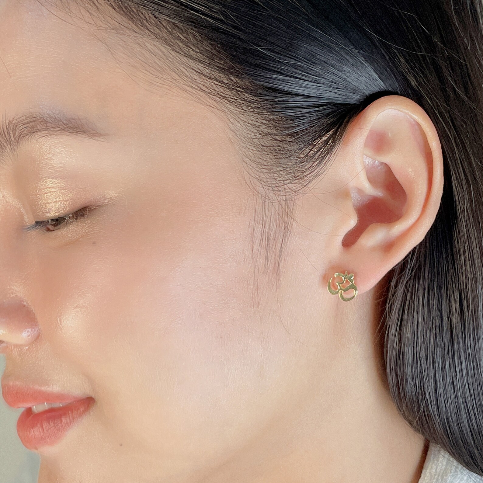 OM Gold Ear Studs Sterling Silver OM Earrings Dipped in Gold | Etsy
