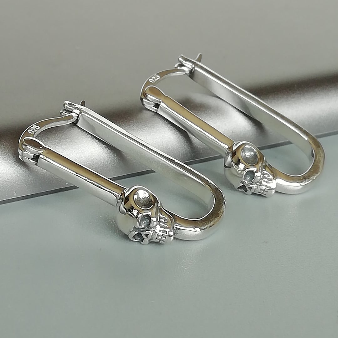 Sterling Silver Skull Hoops | Long Hoop Earrings | Halloween | Skull ...