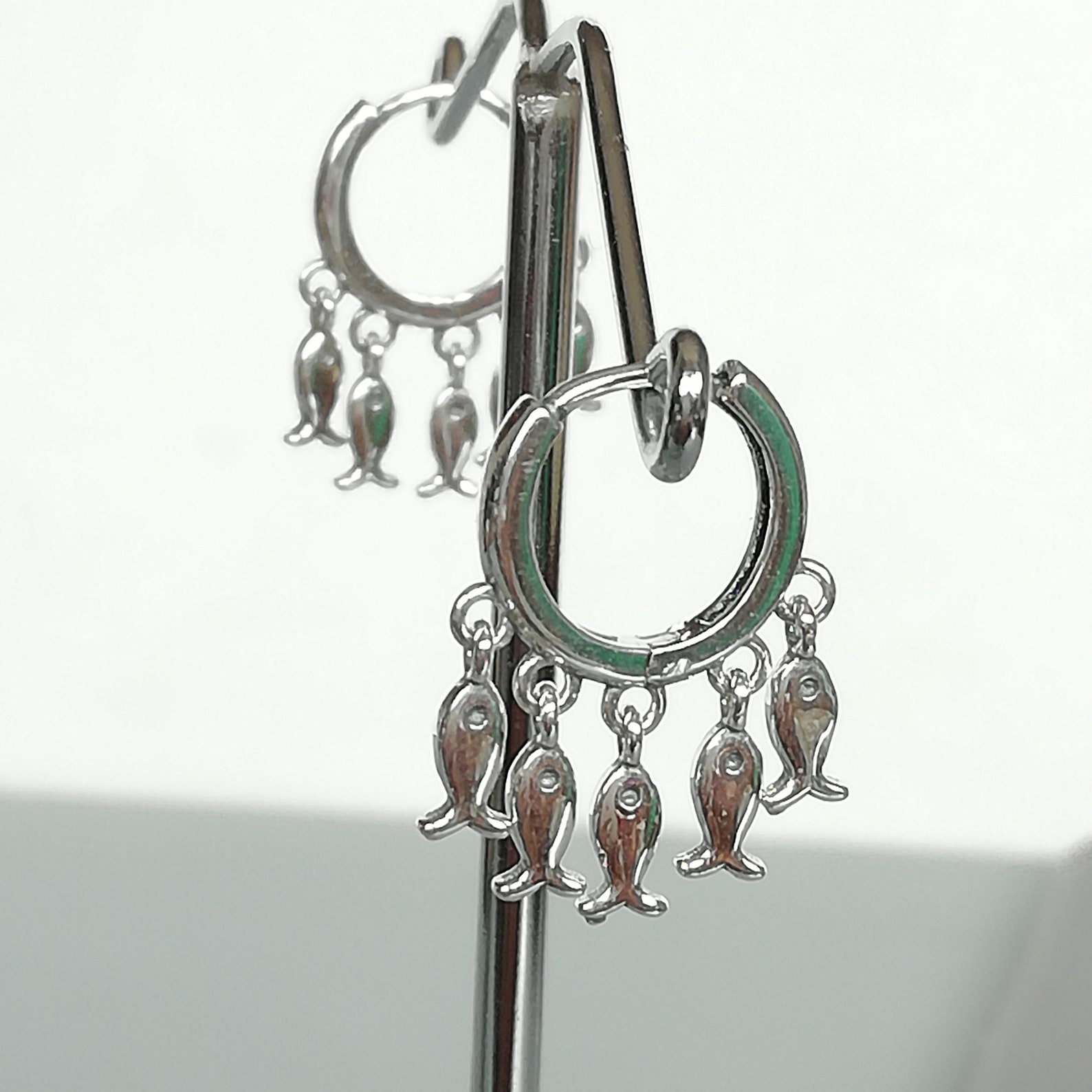 Sterling Silver Fish Charms Hoops 12 Mm Hoop Earrings Fish Ear Hoops ...