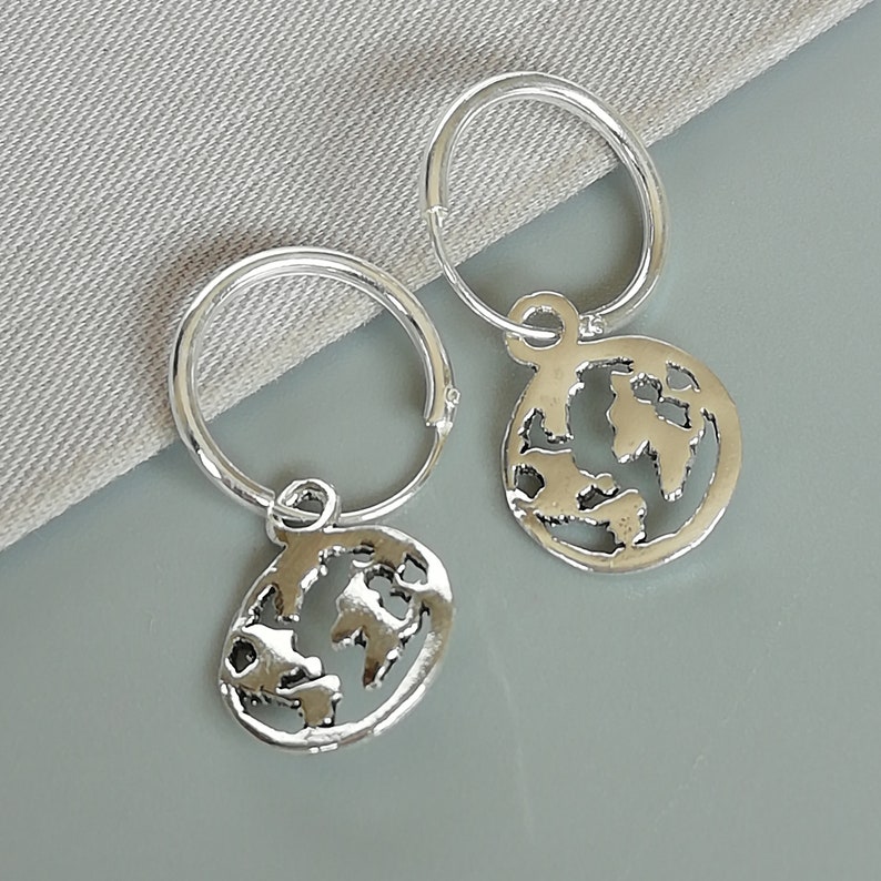 World Map Charm Hoops Sterling Silver Hoops 12 Mm Hoop - Etsy