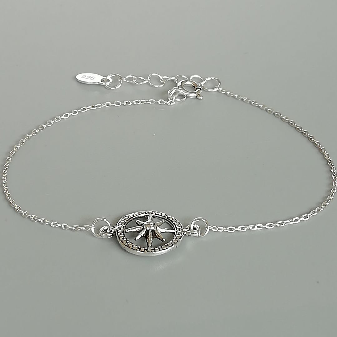 Compass Bracelet | Sterling Silver Charm Bracelet | Nautical Charm ...