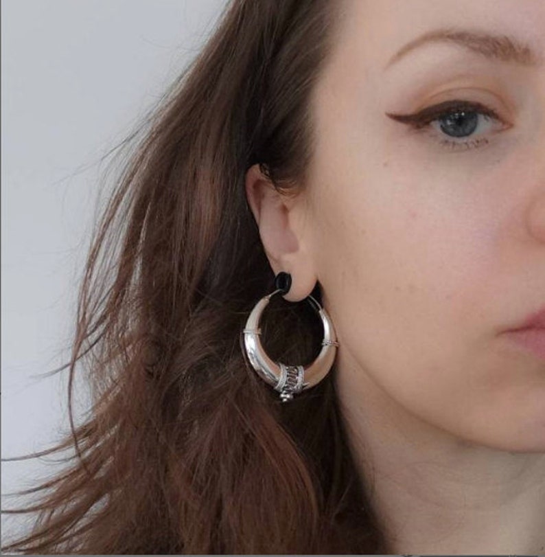 Large Tibetan Hoops 40 Mm Silver Hoops Thick Silver Hoops - Etsy