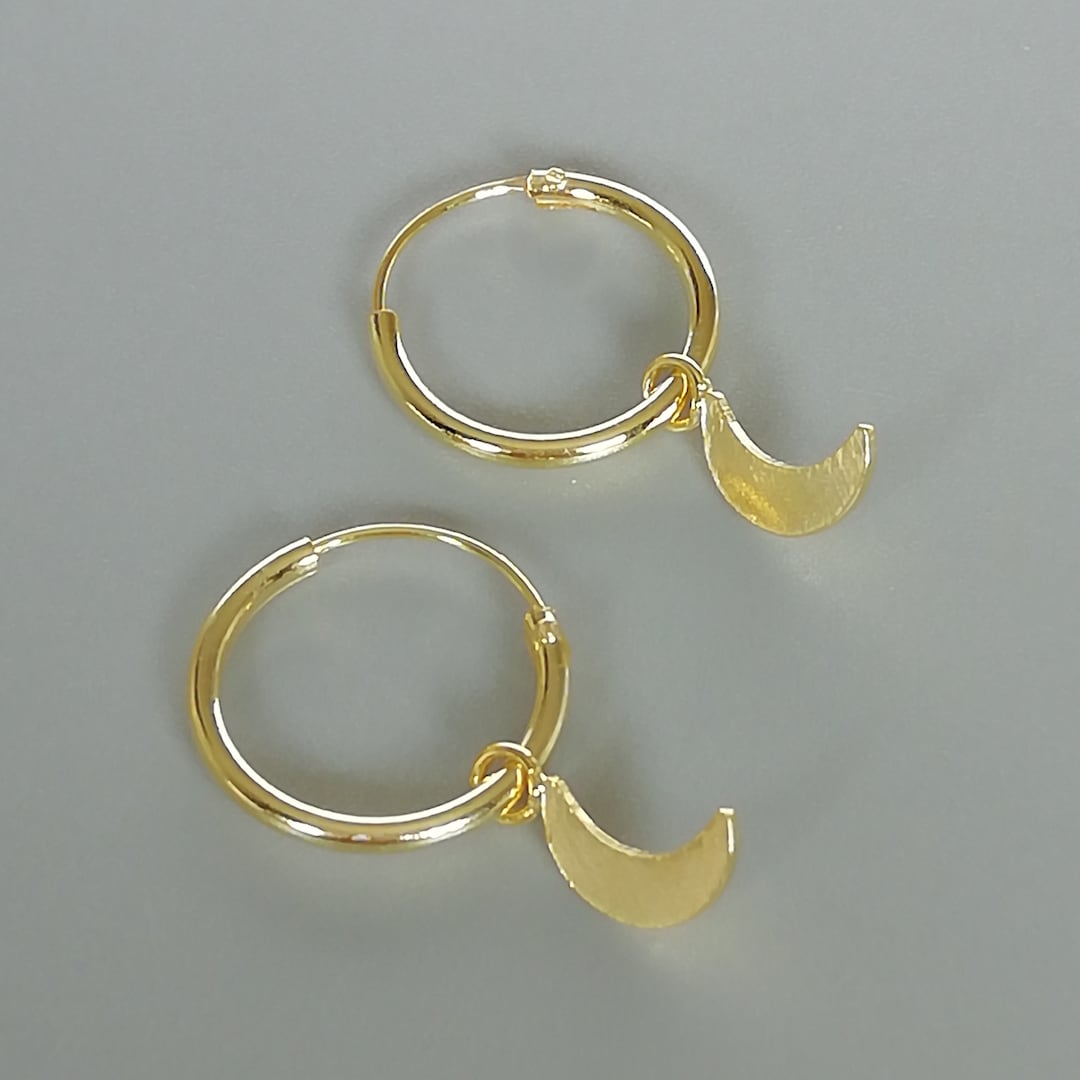 Crescent Moon Hoops | Gold Dipped Moon Charm Hoops | Celestial Hoops ...