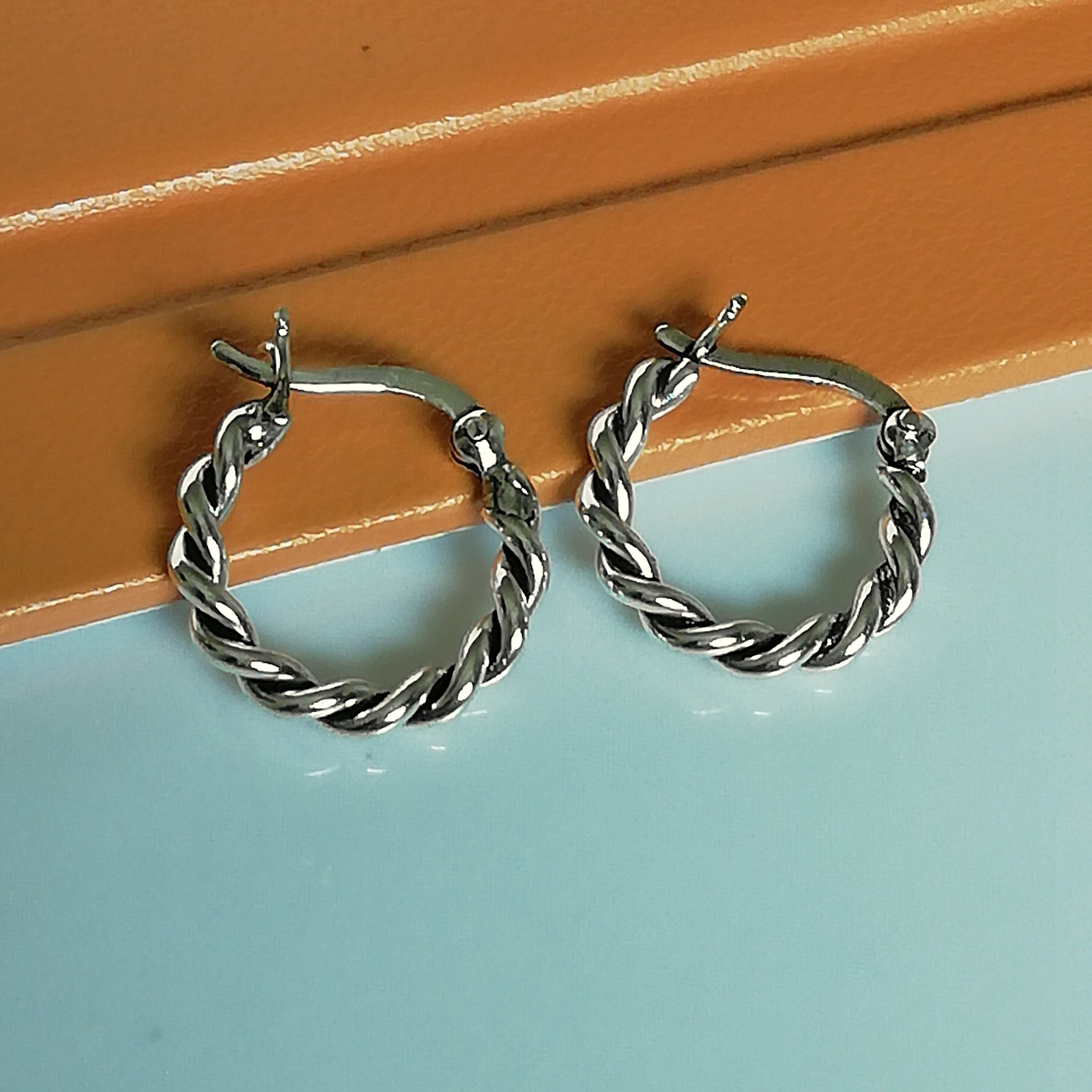 Twisted silver hoops 17mm silver hoops Silver jewelry | Etsy