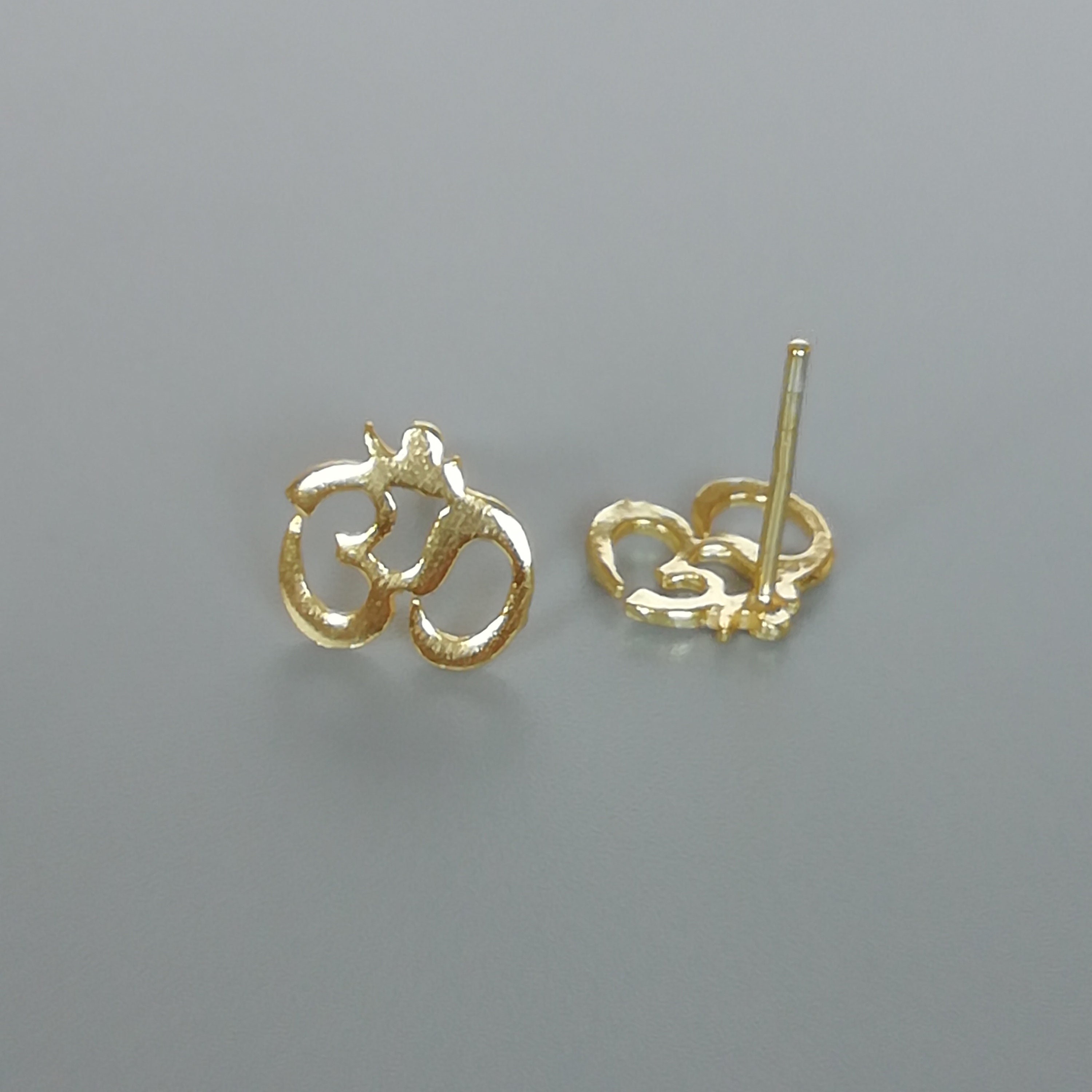 OM Gold Ear Studs Sterling Silver OM Earrings Dipped in Gold | Etsy