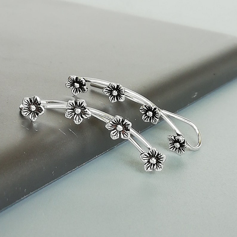 Silver Flower Ear Climber | Flower Earrings | Silver Ear Creeper ...