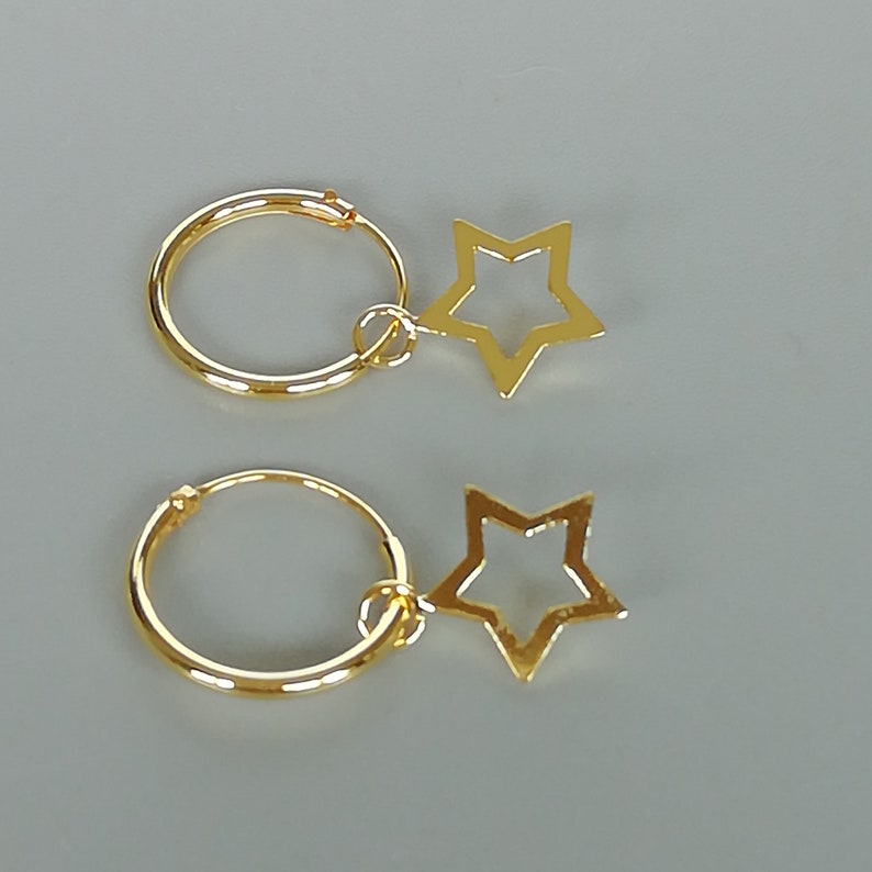 Gold Star Charm Hoop | Gold Plated Star Hoops | 12 Mm Celestial Hoops ...