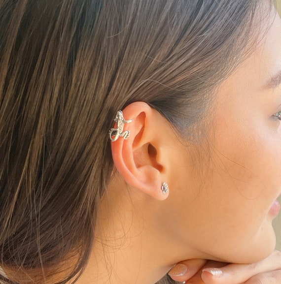 Gecko Ear Cuff Sterling Silver Lizard Ear Climber No | Etsy