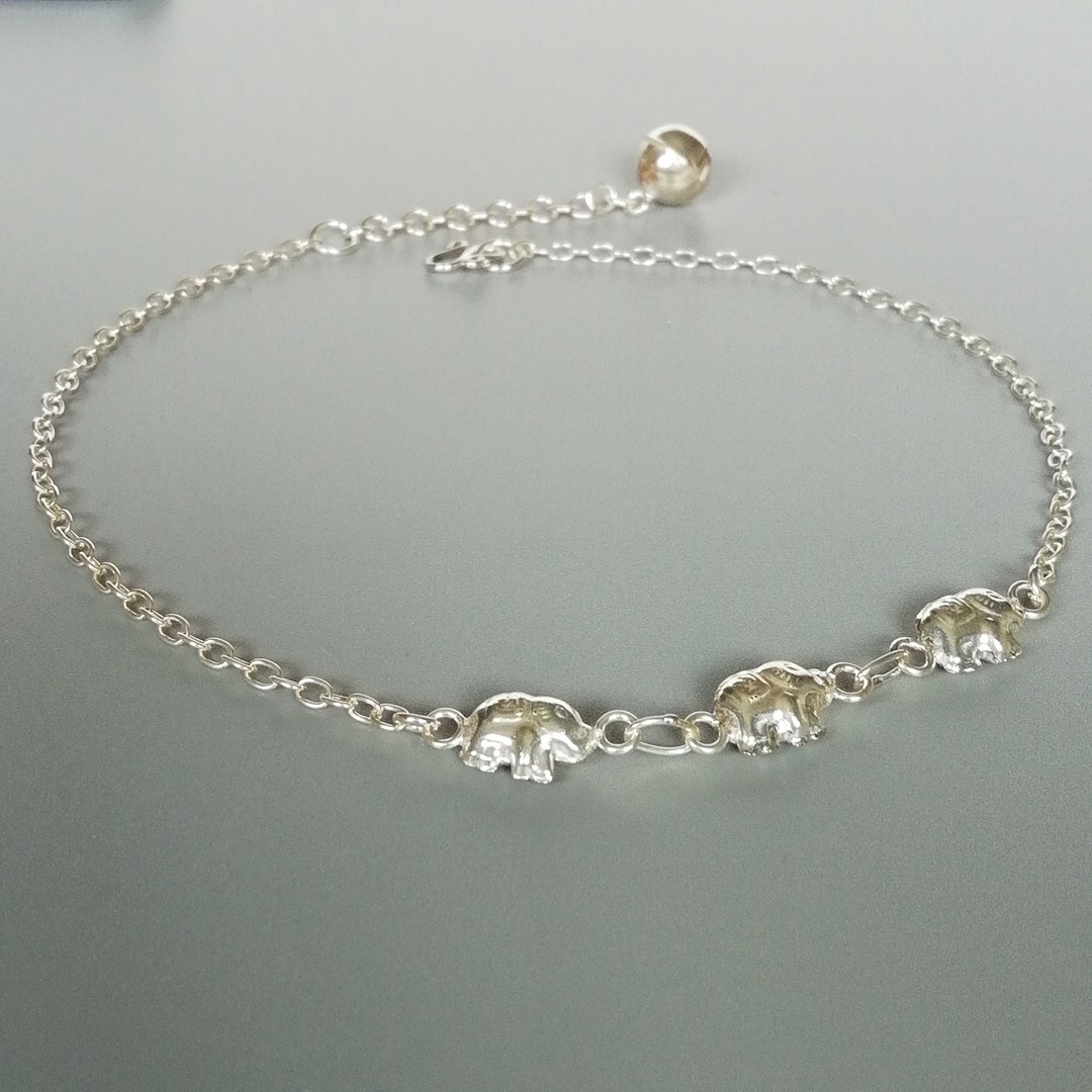 Sterling Silver Elephant Anklet | Row of Elephant Anklet | Wanderlust ...