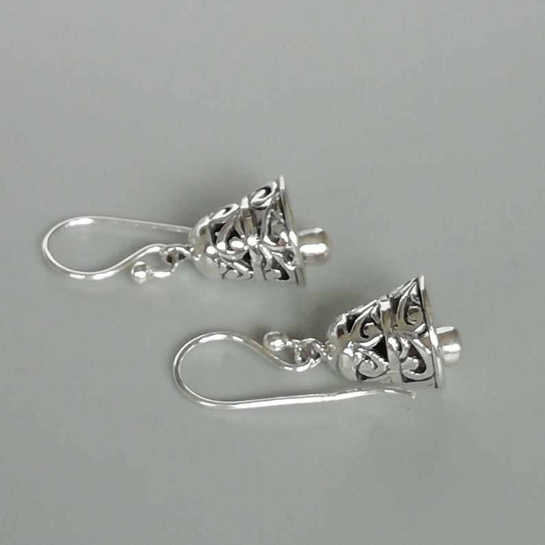 925 Silver Bell Earrings Filigree Silent Bell Ear Danglers - Etsy