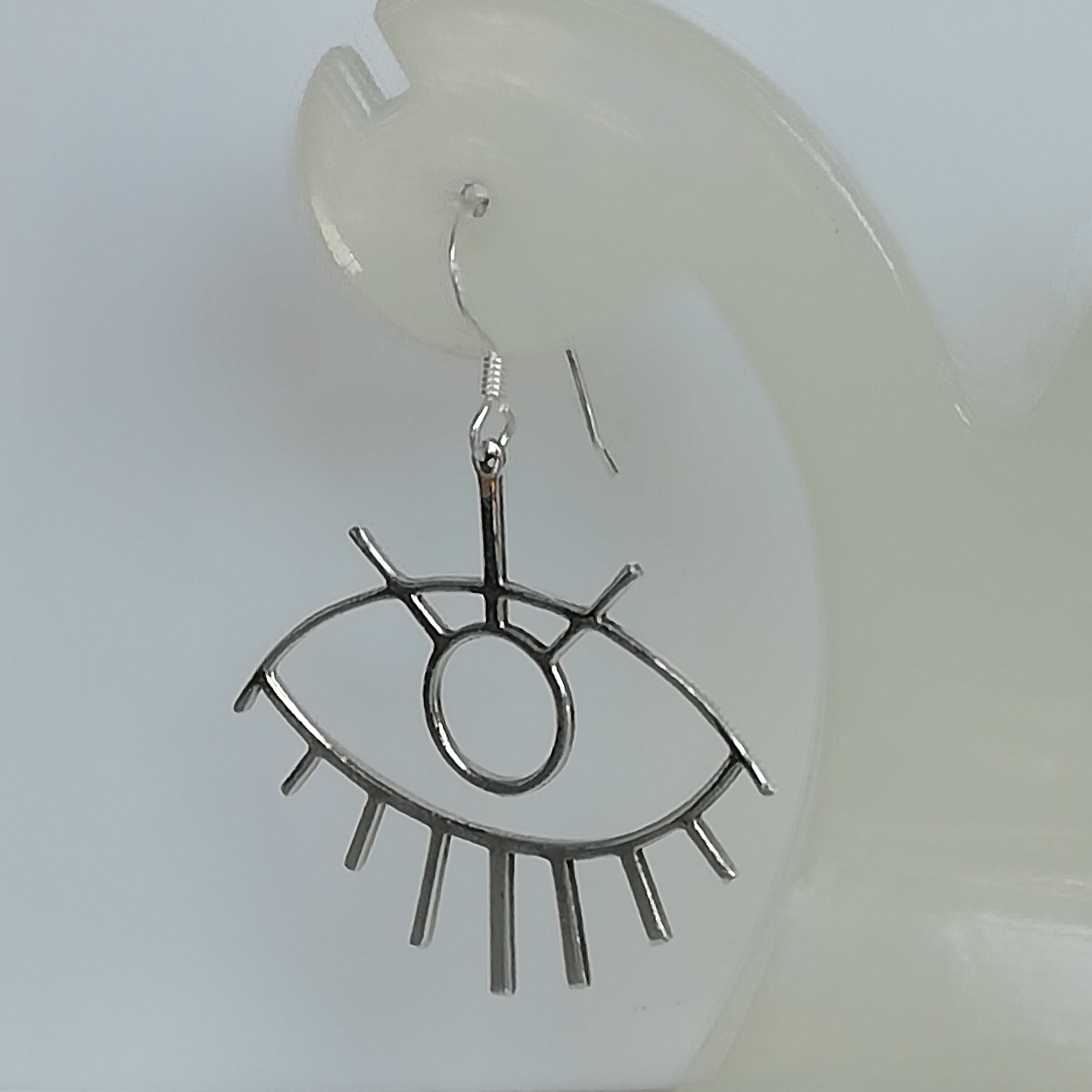 Sterling silver evil eye earrings Big eye ear danglers | Etsy