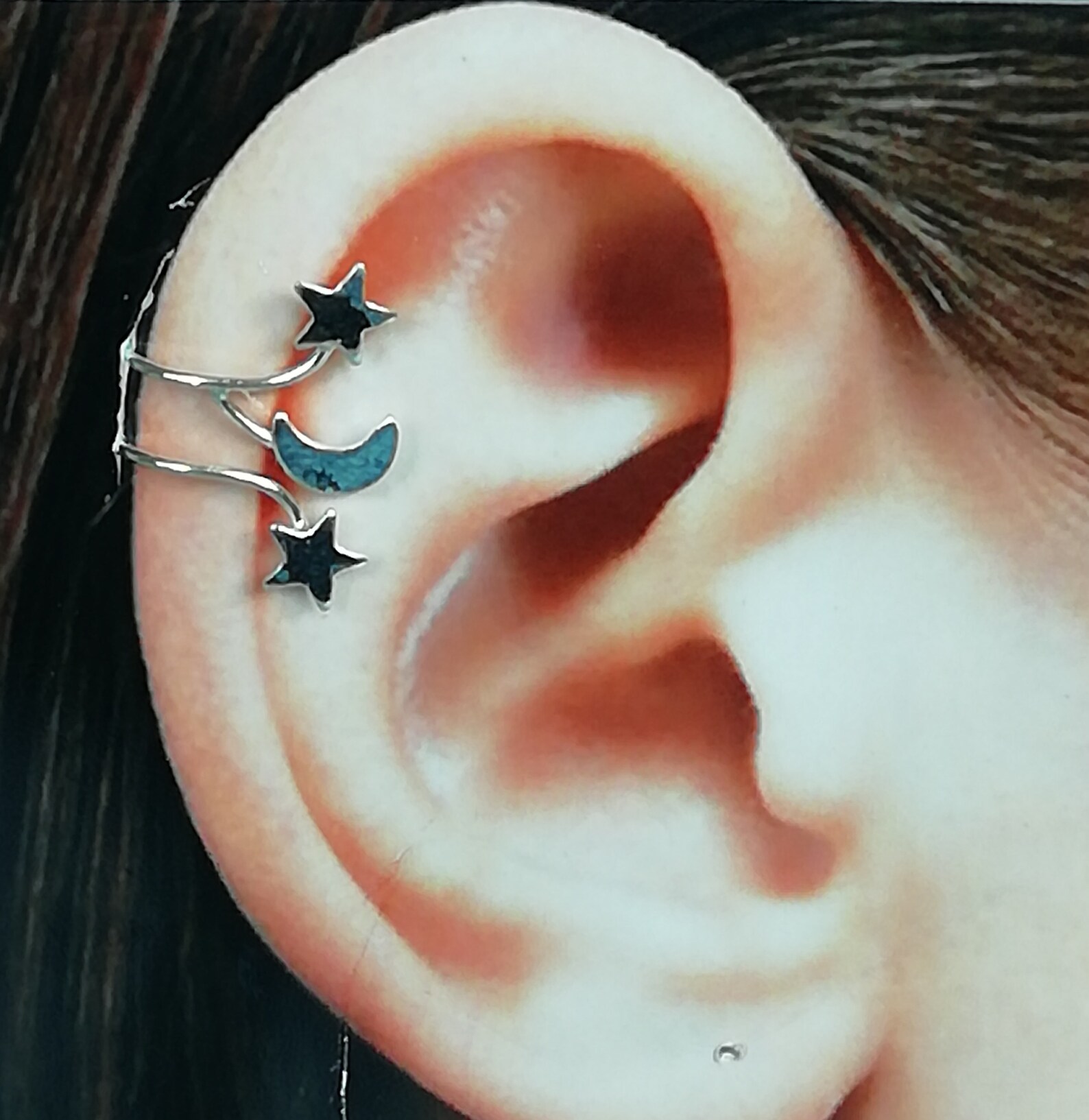 Celestial silver ear cuff Stars and moon ear cuff No | Etsy