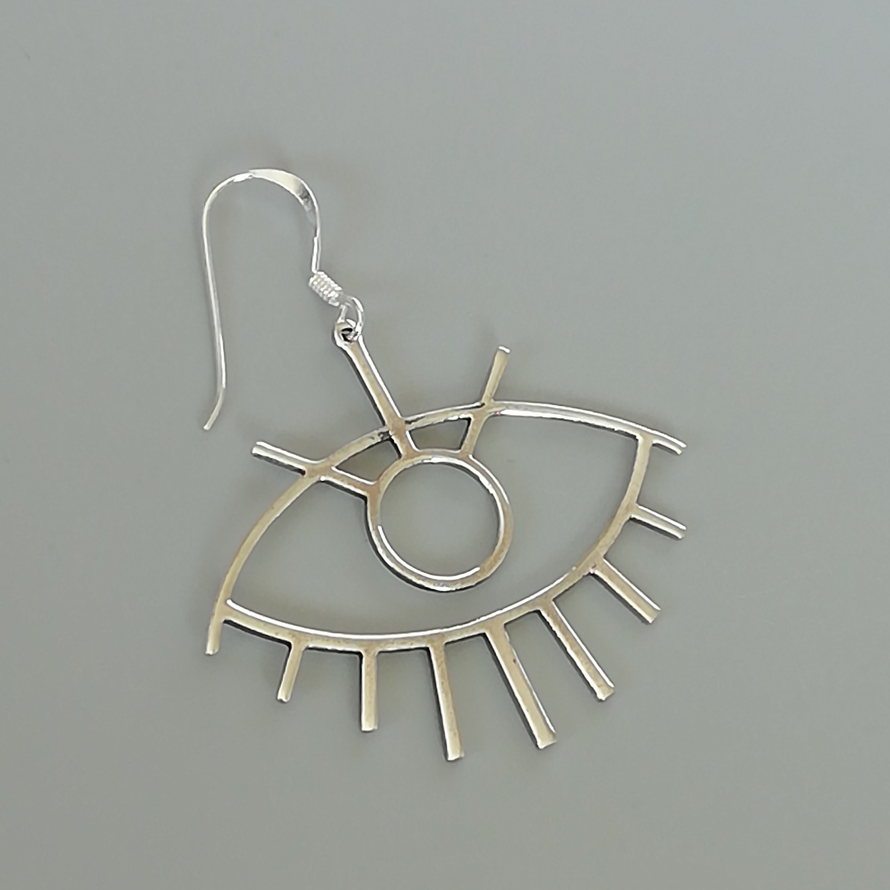 Sterling silver evil eye earrings Big eye ear danglers | Etsy
