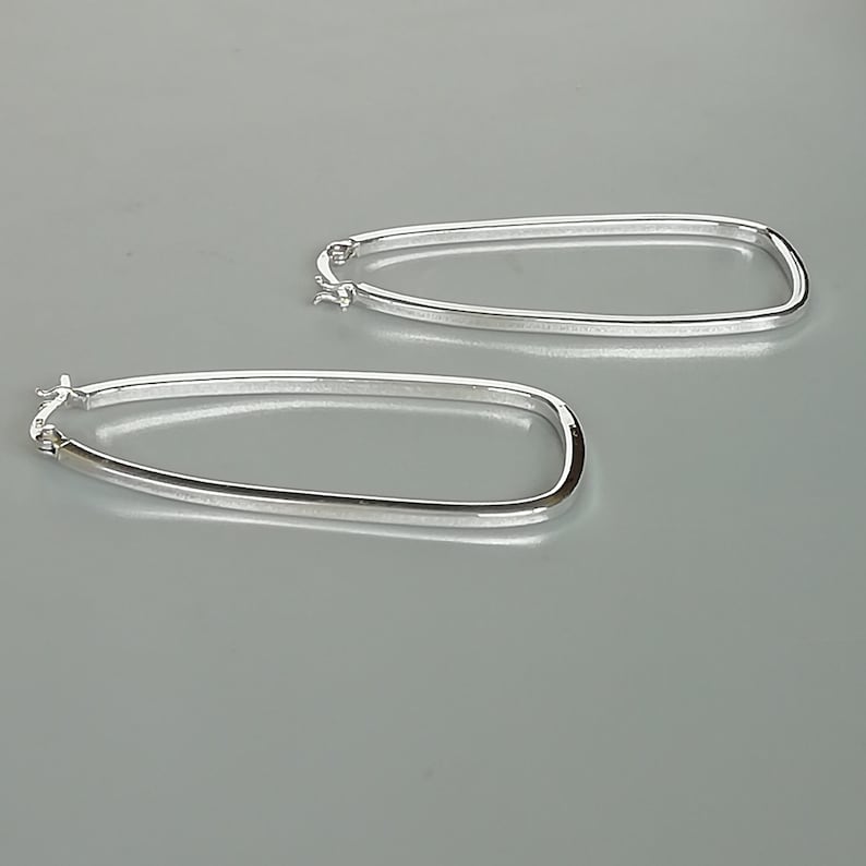 Sterling Silver Large Oval Hoops Long and Bold Hoops | Etsy