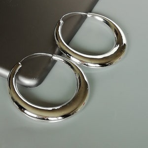 Large Sterling Silver Statement Hoops | 60mm Hoops | Crescent Ear Hoops ...