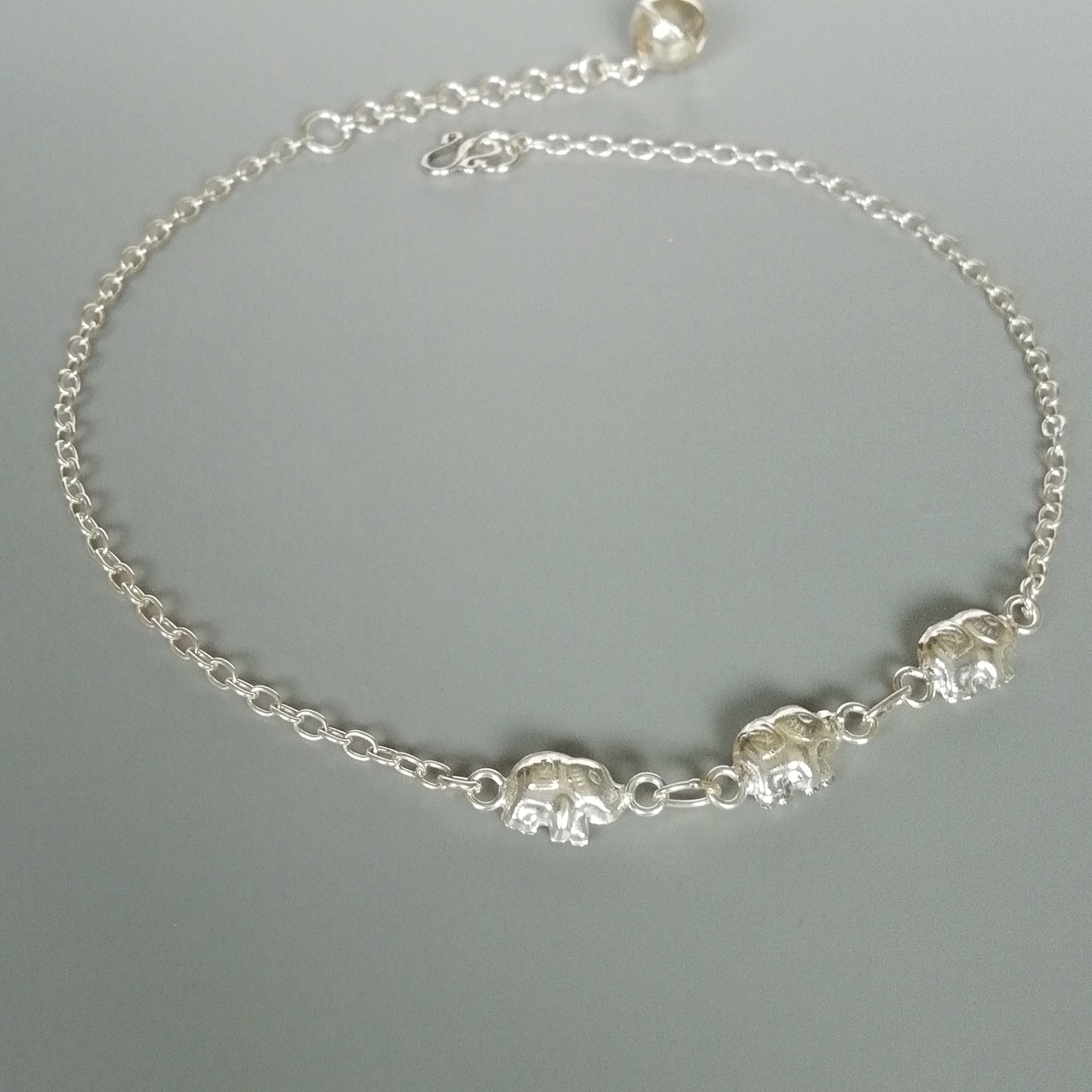 Sterling Silver Elephant Anklet Row of Elephant Anklet - Etsy
