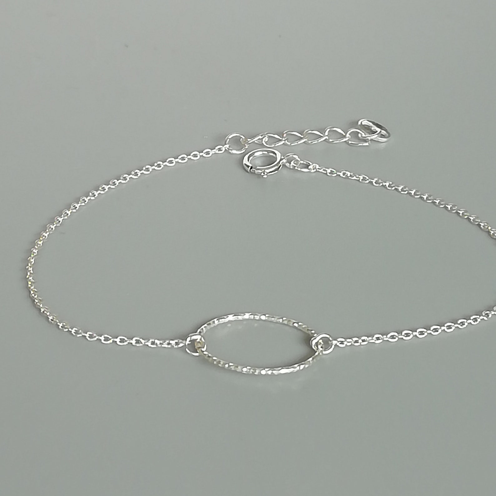 Oval Charm Bracelet Sterling Silver Wrist Chain Minimalist - Etsy