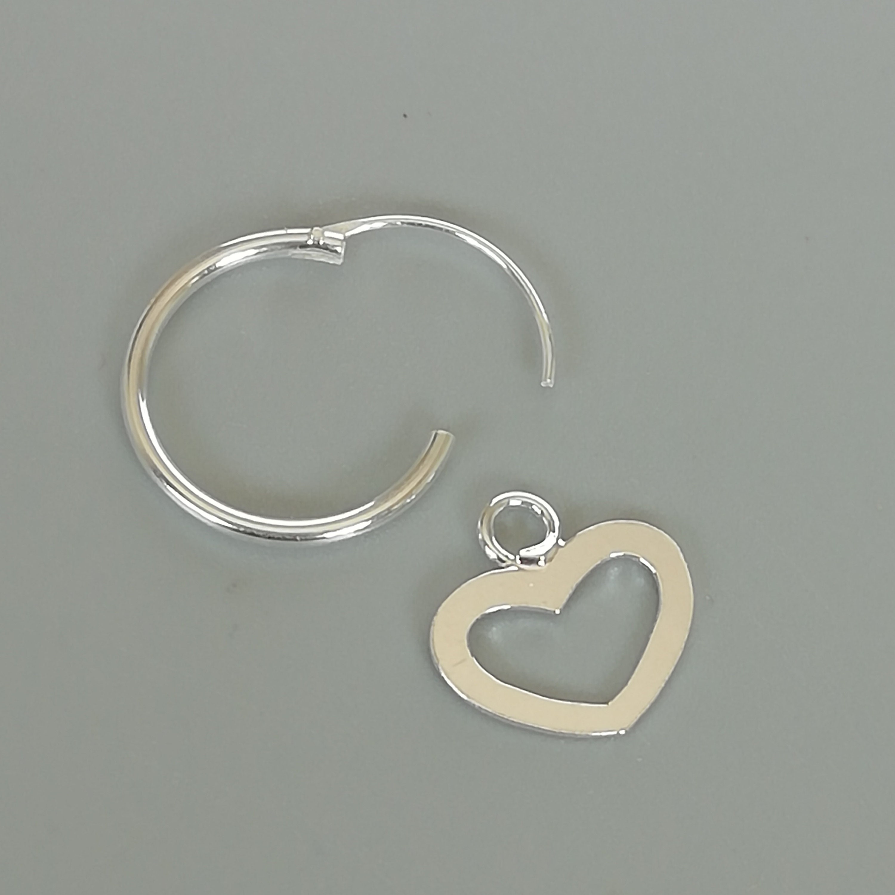 Heart charm hoop Sterling silver 14 mm hoop earrings Love | Etsy