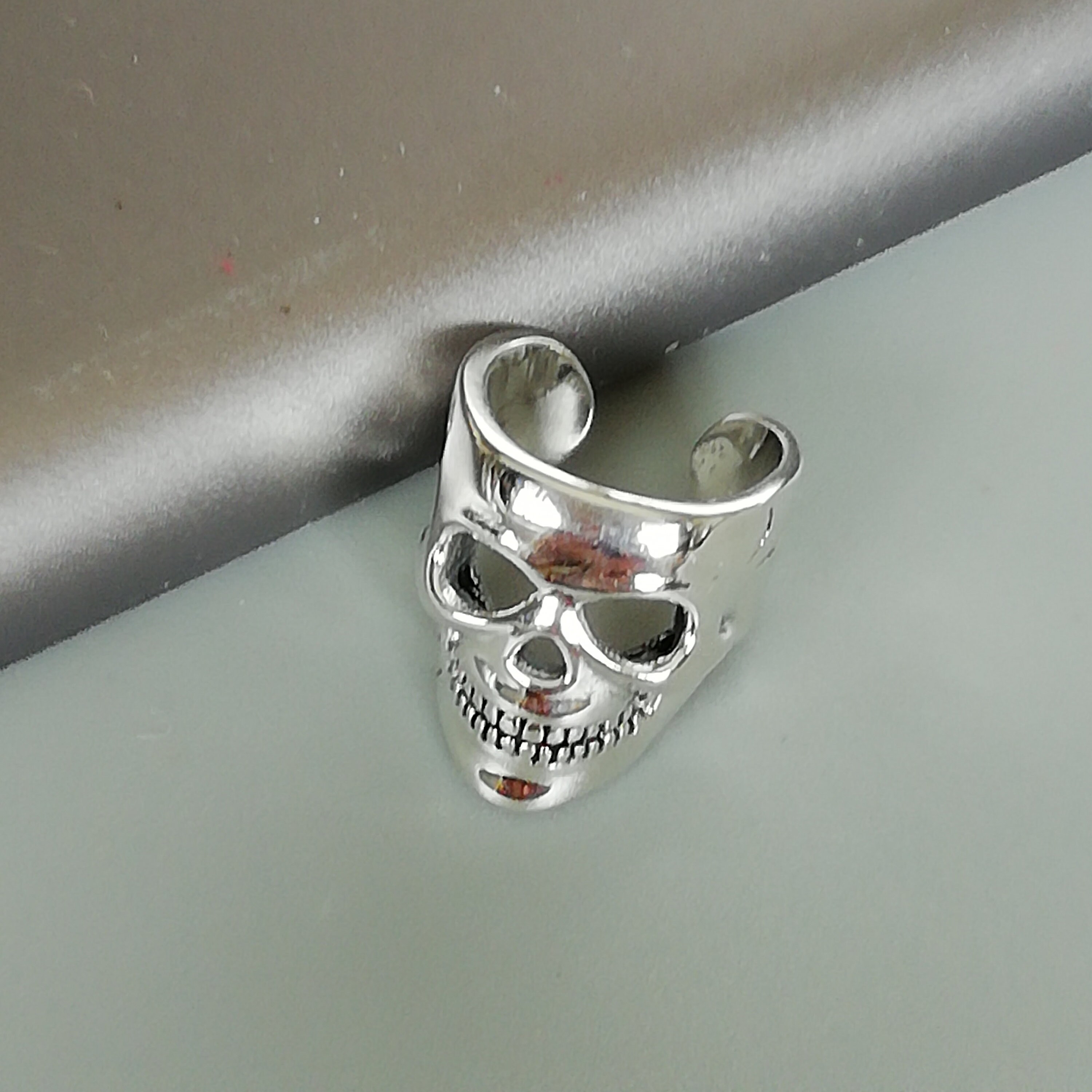 Sterling Silver Skull Ear Cuff Chunky Ear Wrap Wide Helix - Etsy UK