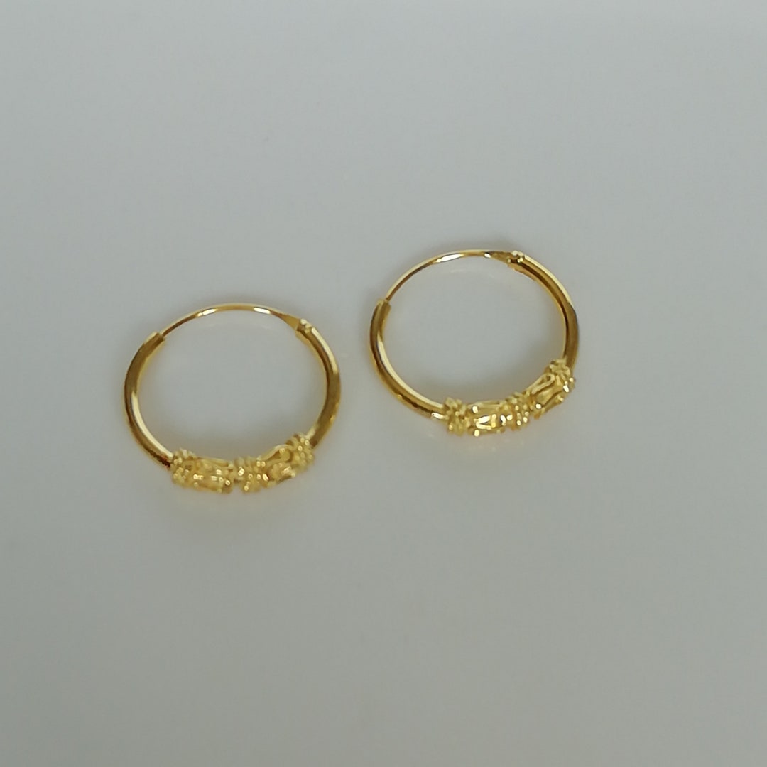14 Mm Bali Hoops | Ethnic Gold Hoops | Gold Ear Hoops | Silver Wire ...