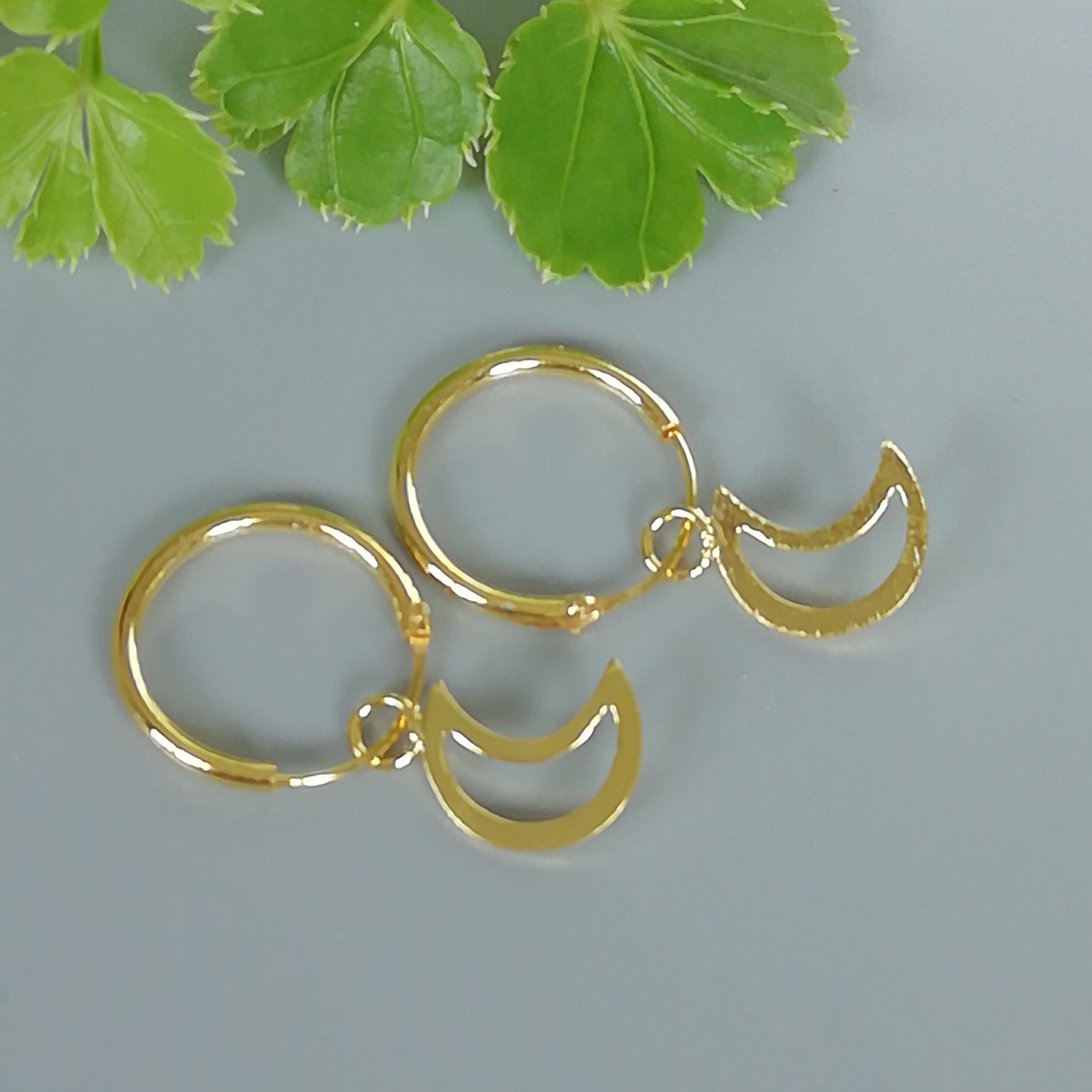 Gold Crescent Charm Hoop Gold Plated Hoops 12 Mm Celestial - Etsy UK