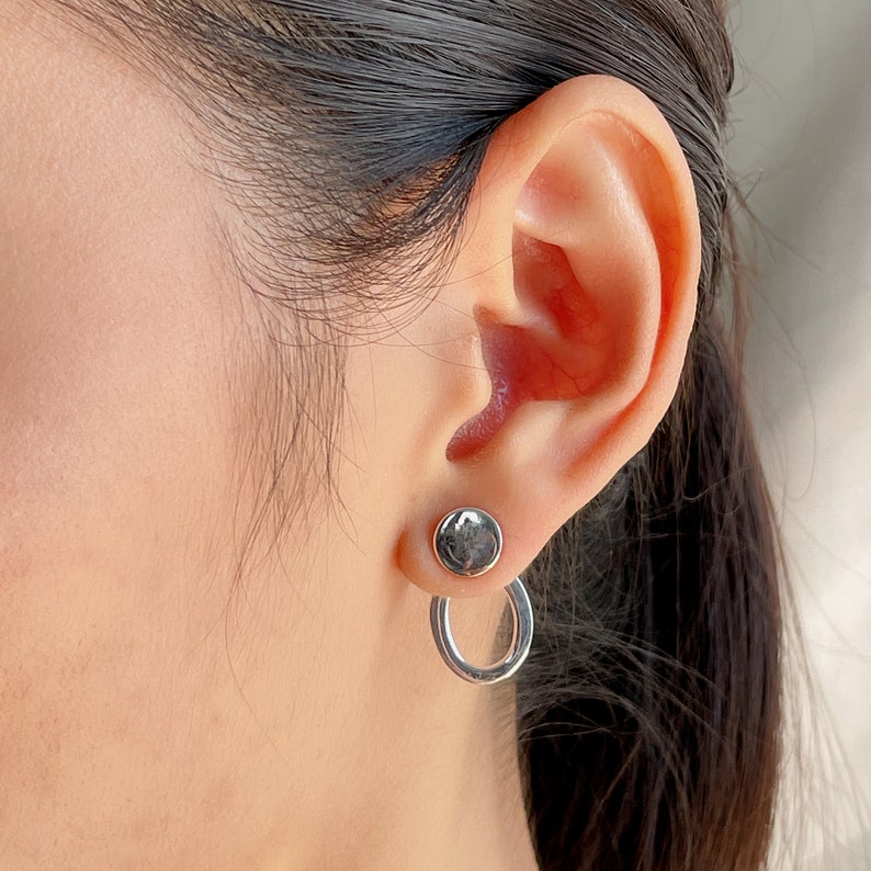 Oval Silver Ear Stud Two in One Silver Ear Studs Silver - Etsy