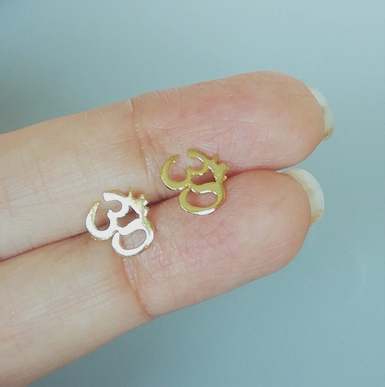 OM Gold Ear Studs Sterling Silver OM Earrings Dipped in Gold - Etsy