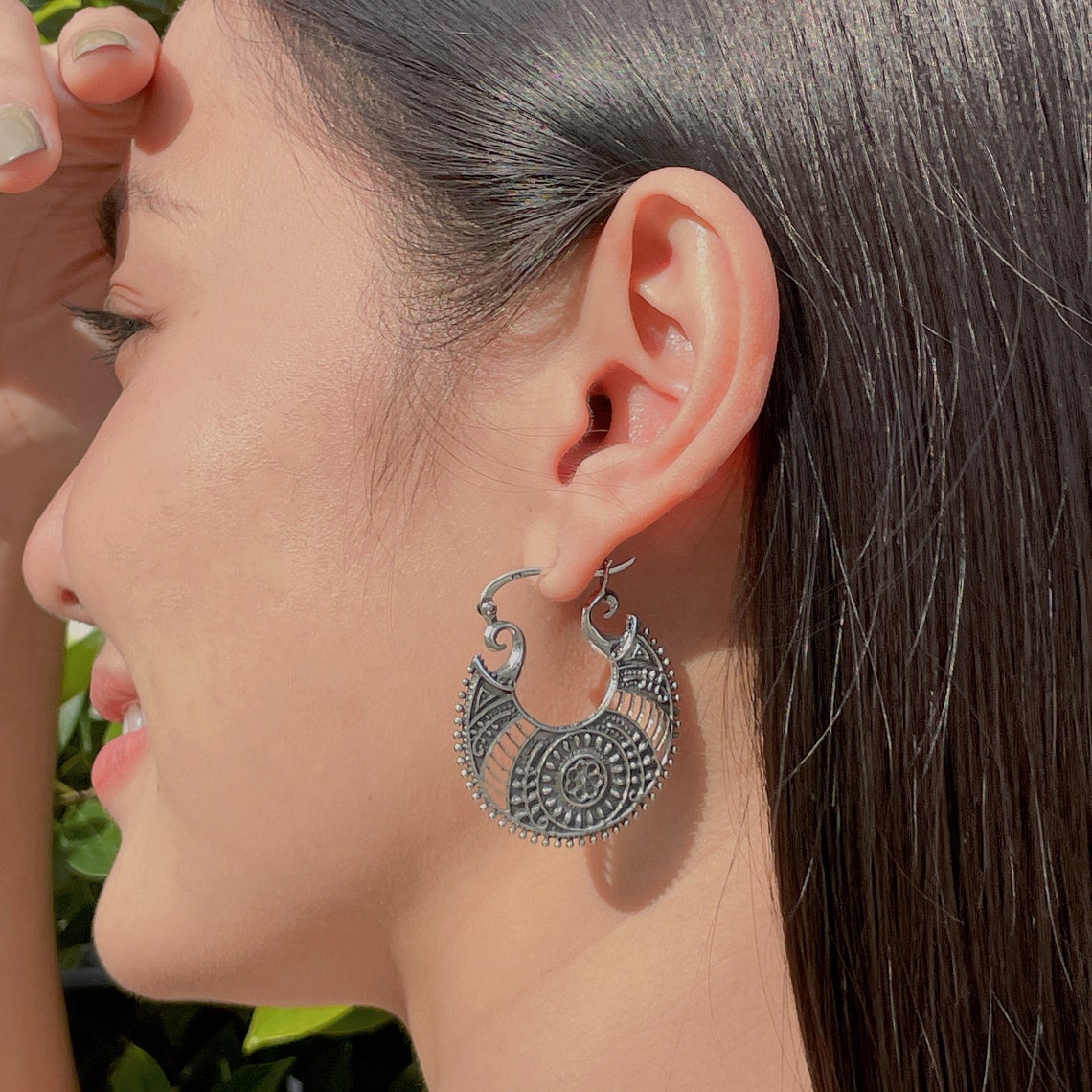 Sterling Silver Ethnic Hoops Egyptian Hoops Large Chunky - Etsy